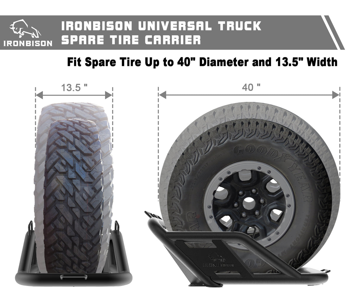 IRONBISON Universal Spare Tire Carriers, Heavy Duty Pickup Truck Spare
